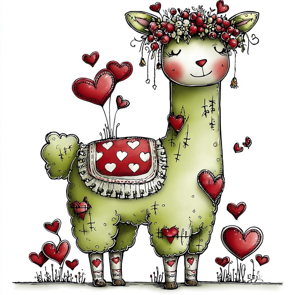 Whimsical Llama CLIPART With Floral Crown and Patchwork Hearts in ...