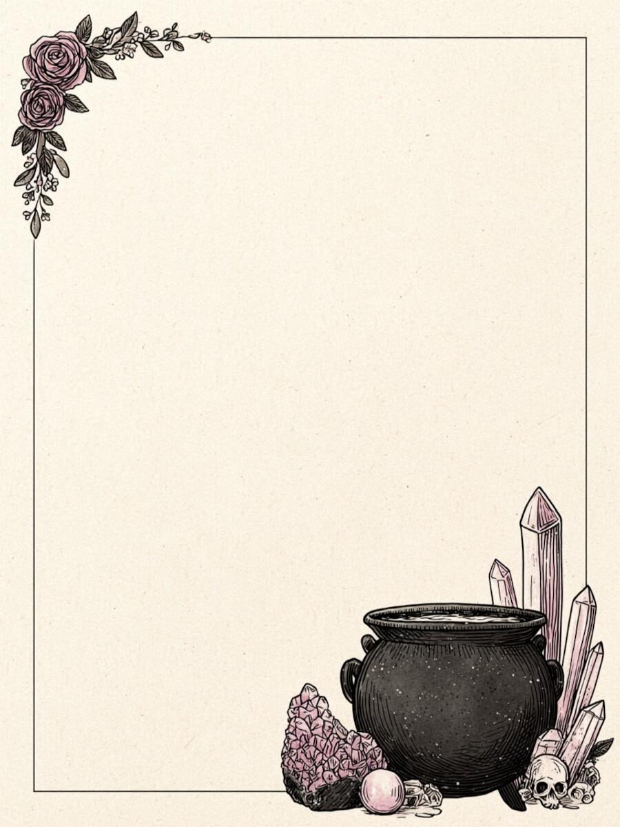 Witchy Paper, Spell Page, Crystal Border, Cauldron Art, Skull Paper ...