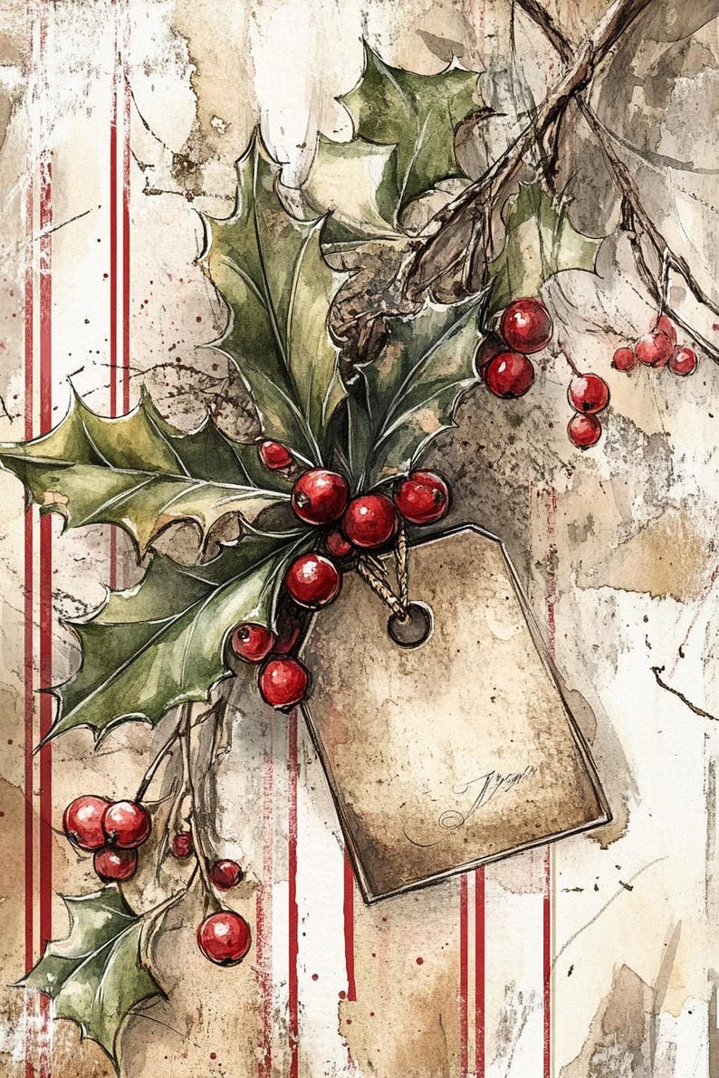Rustic Christmas Holly PNG Set, Vintage Holiday Clipart, Festive Star ...