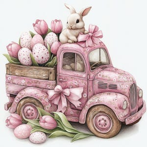 Bunny Blossom Truck, Easter Truck Art, Pink Bunny Truck, Spring Truck ...