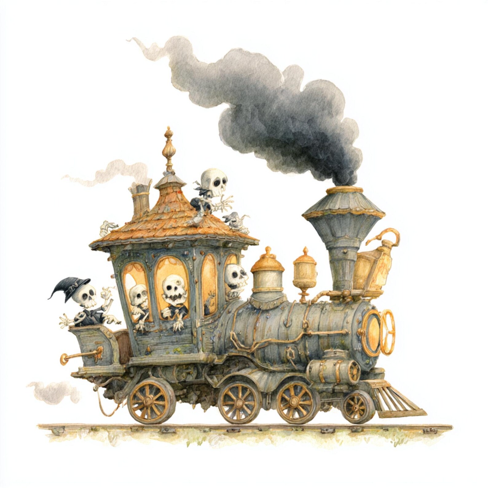 Skeleton Train, Spooky Train, Haunted Engine, Halloween Art, Ghost ...