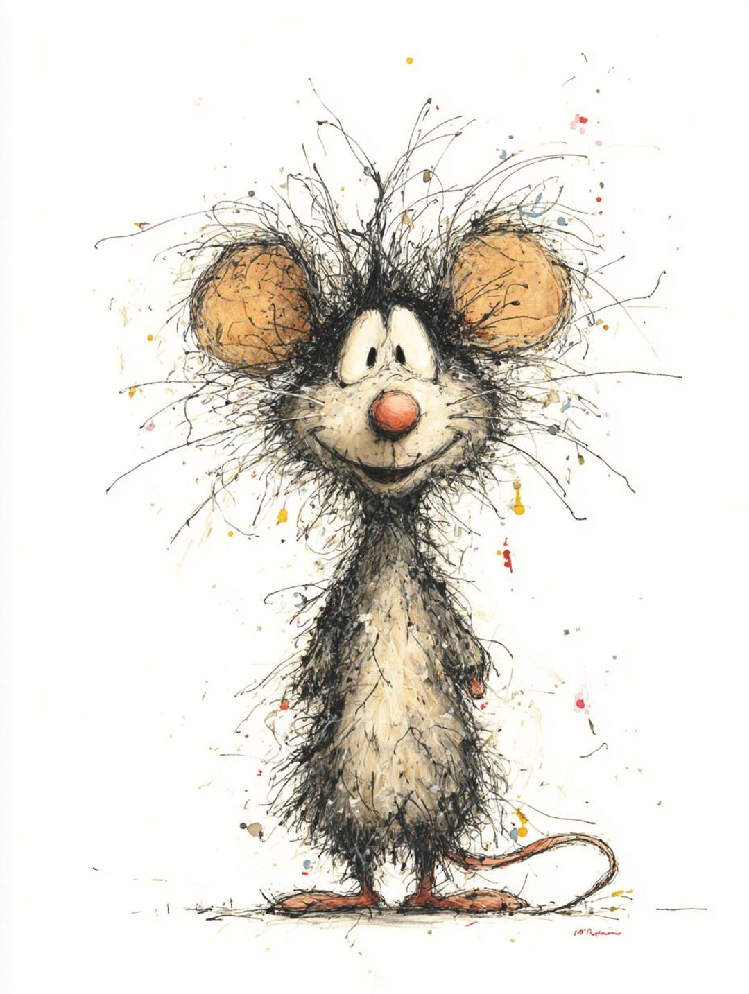 Scruffy Mouse, Cute Mouse Art, Funny Mouse Print, Whimsical Mouse ...