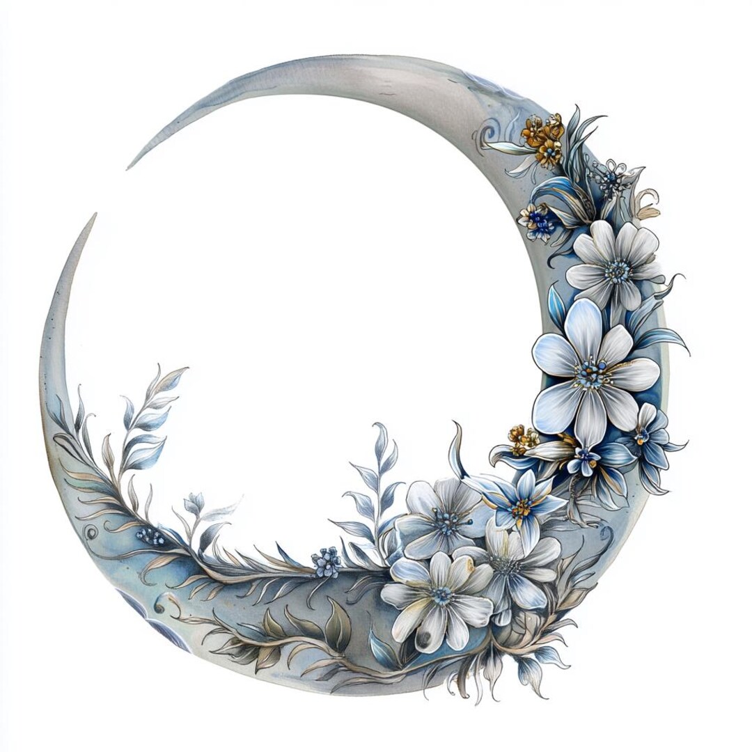Floral Moon, Whimsical Night, Enchanted Sky, Celestial Art, Folk ...