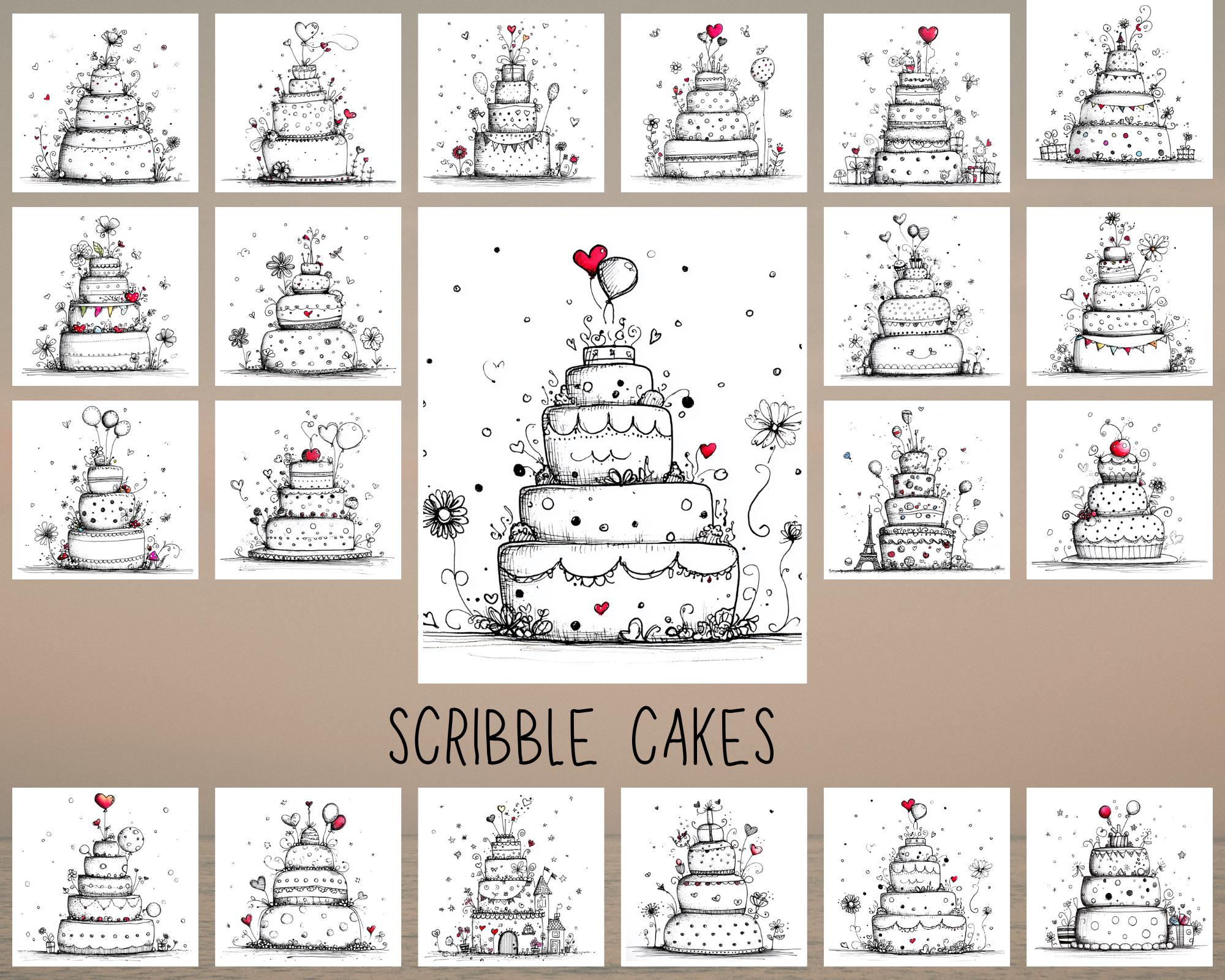 Birthday Cake, Party Balloons, Cute Doodles, Birthday Gifts, Scribble ...