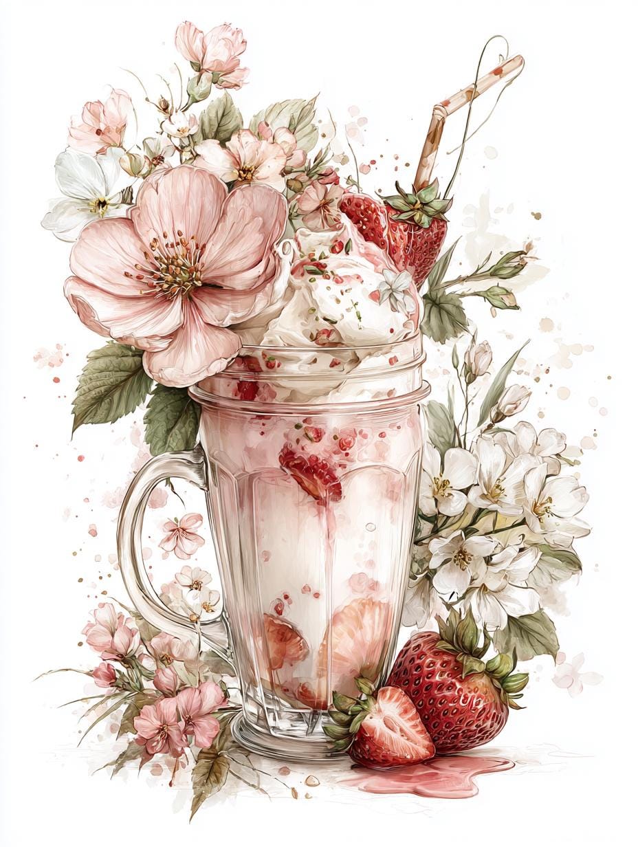 Strawberry, Milkshake, Berry Smoothie, Floral Dessert, Whipped Cream ...