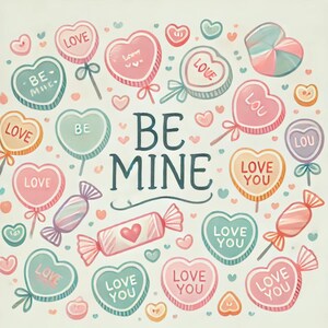 Pastel Candy Love Hearts, Valentine Sweets, Charming Typography, Soft ...