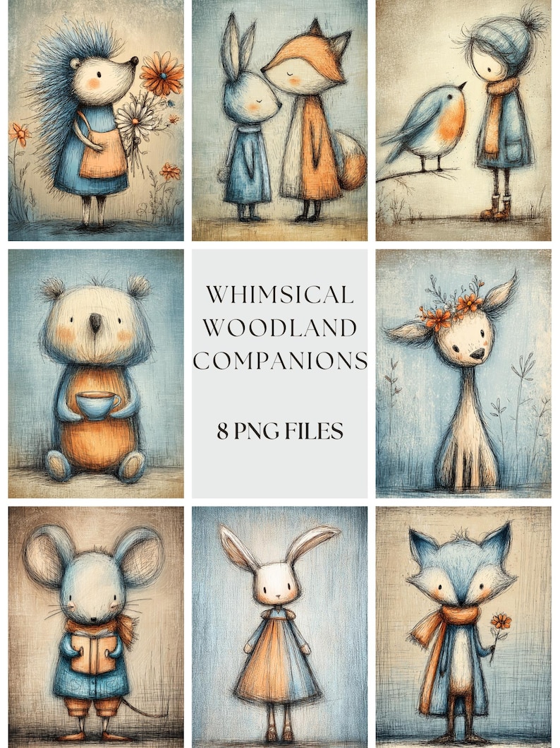 Woodland Animal Friends CLIPART, Storybook Rabbit and Fox, Whimsical ...