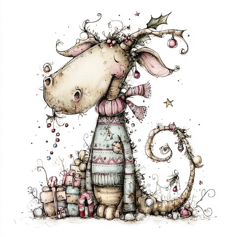 Hollyscale Cheer Clipart Set, Cute Dragon Art, Watercolor Christmas ...