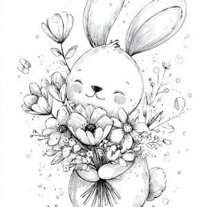Bouquet Bunnies, Cute Bunny Art, Flower Bunny Print, Spring Bunny Art ...