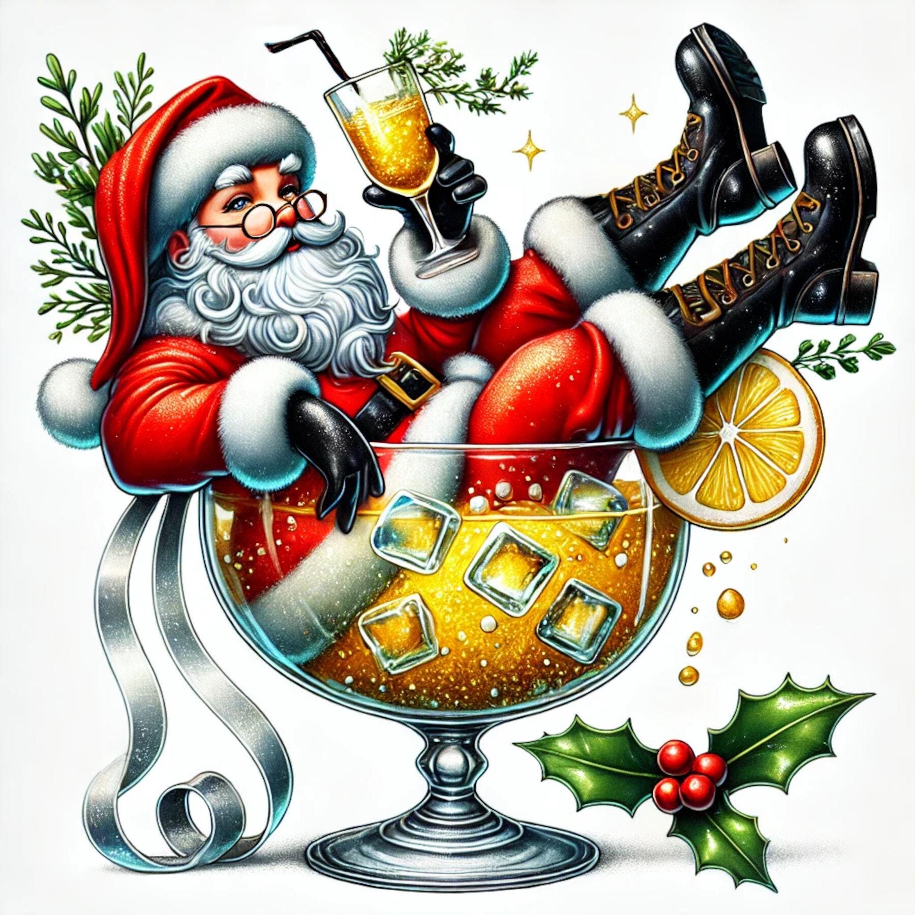 Funny Santa Claus in A Cocktail, Santa's Favorite Hot Mess Christmas ...