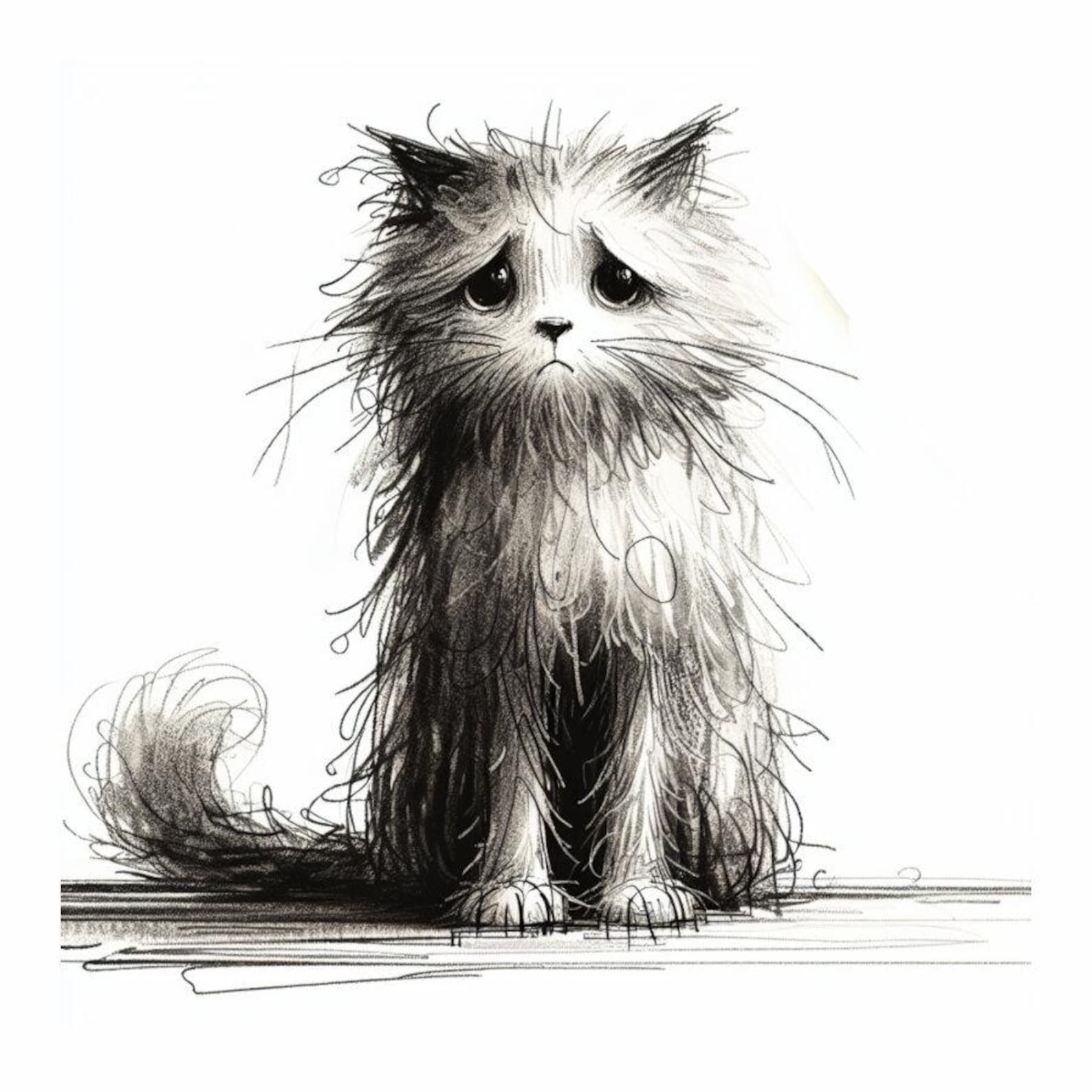 12 Clipart Shaggy Cats, JPG Watercolour Images of Cartoon Cats, Scruffy ...
