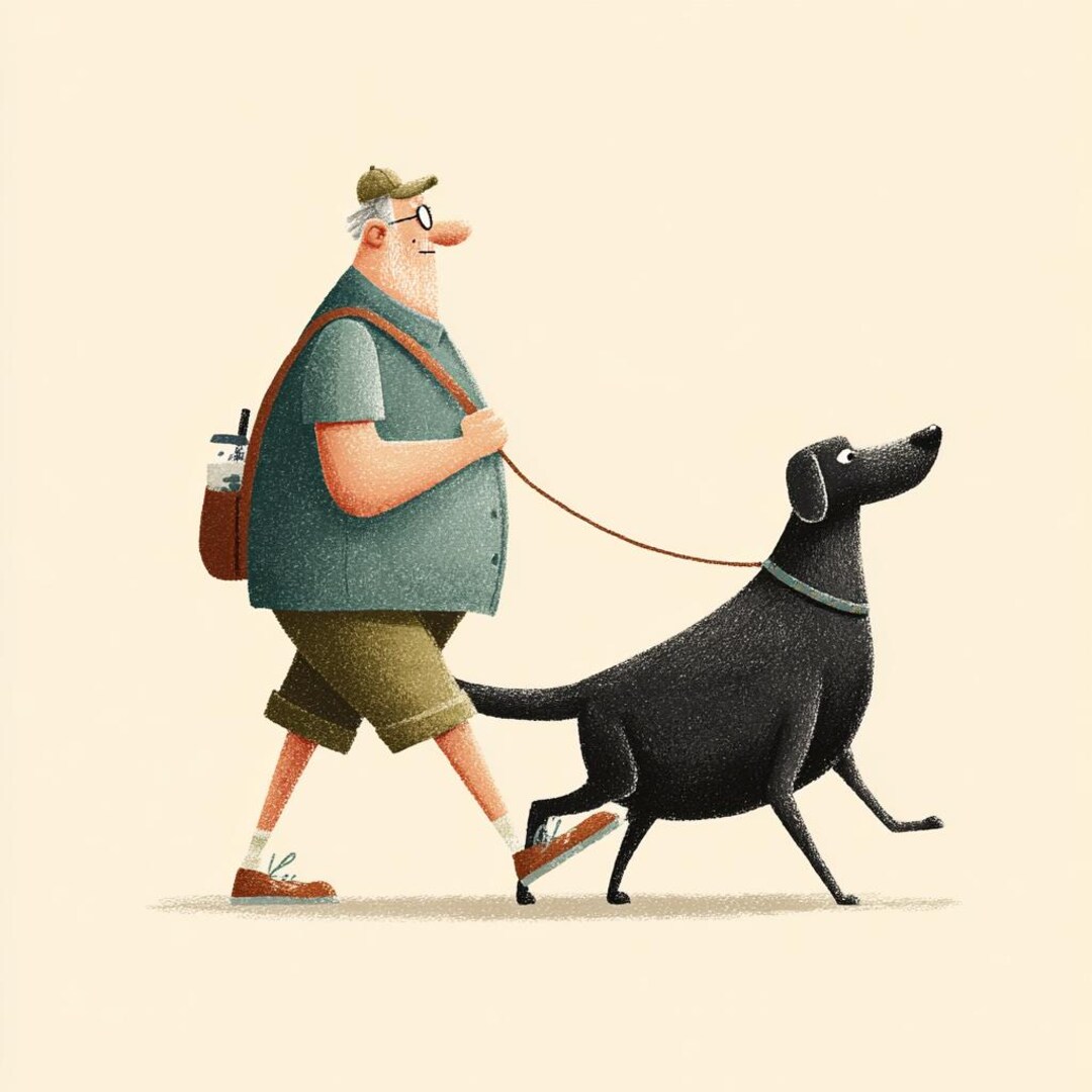 Man Walking Dog, Dog Walker Art, Cartoon Dog Walk, Man and Pet, Black ...