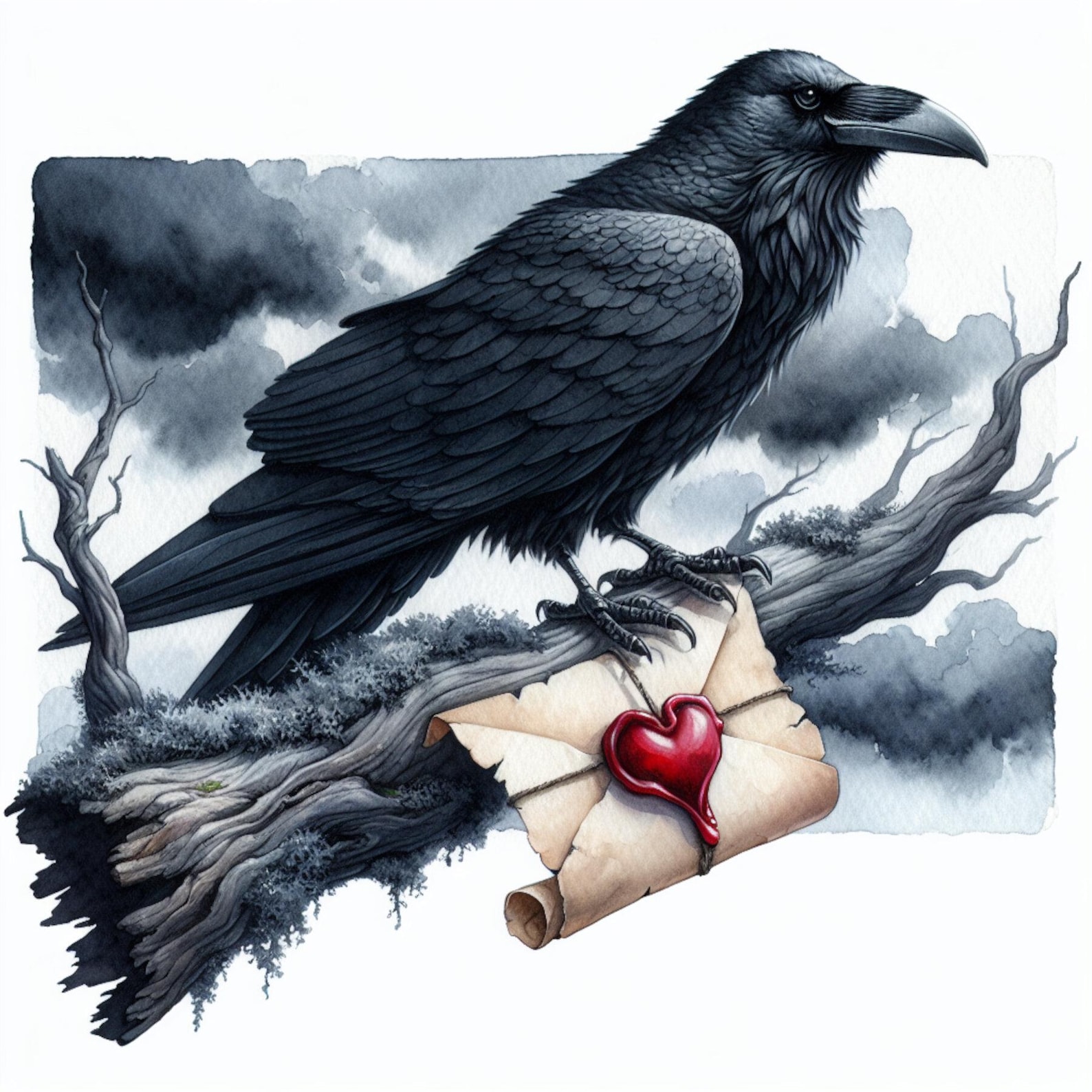 Gothic Raven, Gothic Raven Art, Dark Romance Bird, Watercolor Whimsy ...