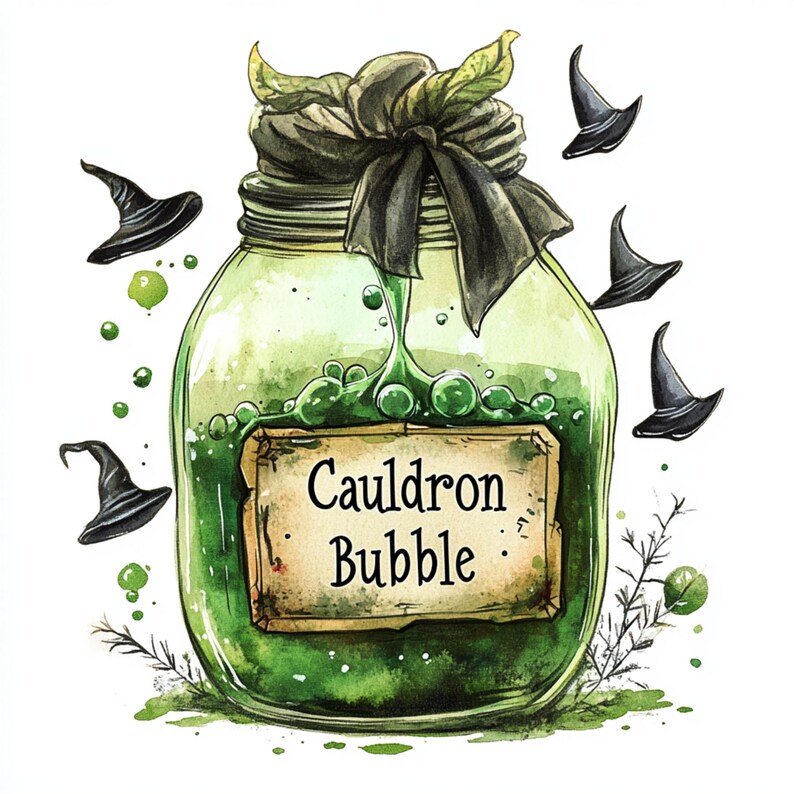 Witch Potion, Green Brew Art, Cauldron Jar, Magic Bottle Art, Halloween ...