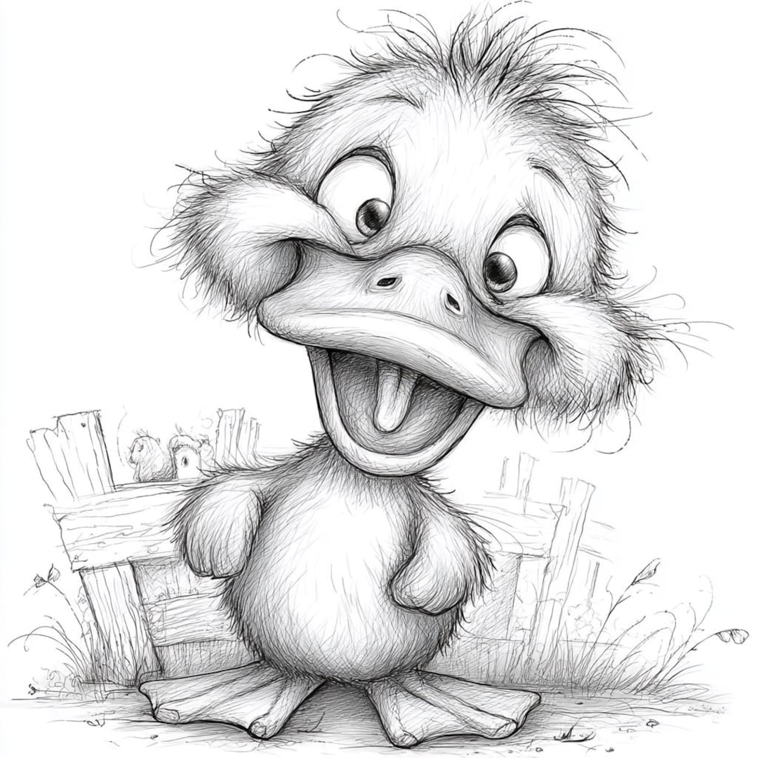 Adorable Duckling Sketch Set, Whimsical Pencil Art of Cute Ducks ...