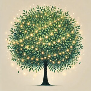 Fairy Lights Tree, Watercolor Tree Art, Whimsical Tree Clipart, Magical ...