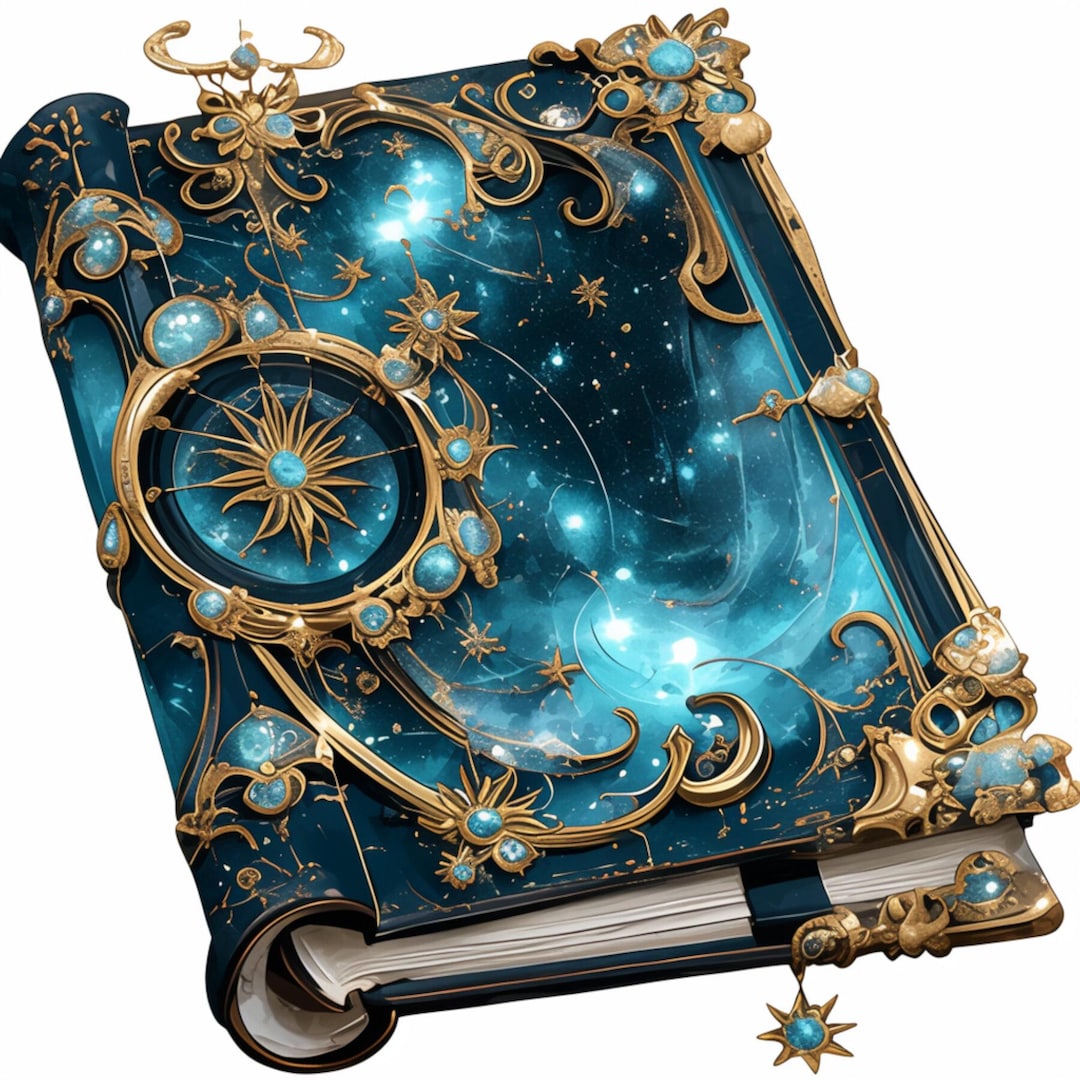 Magic Book CLIPART, Celestial Art, Dreamy Book, Blue Gold Book, Fantasy ...