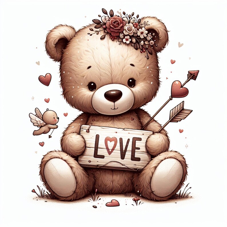 Love Bears, Teddy Bear, Love Theme, Cupid Bear, Floral Accents ...