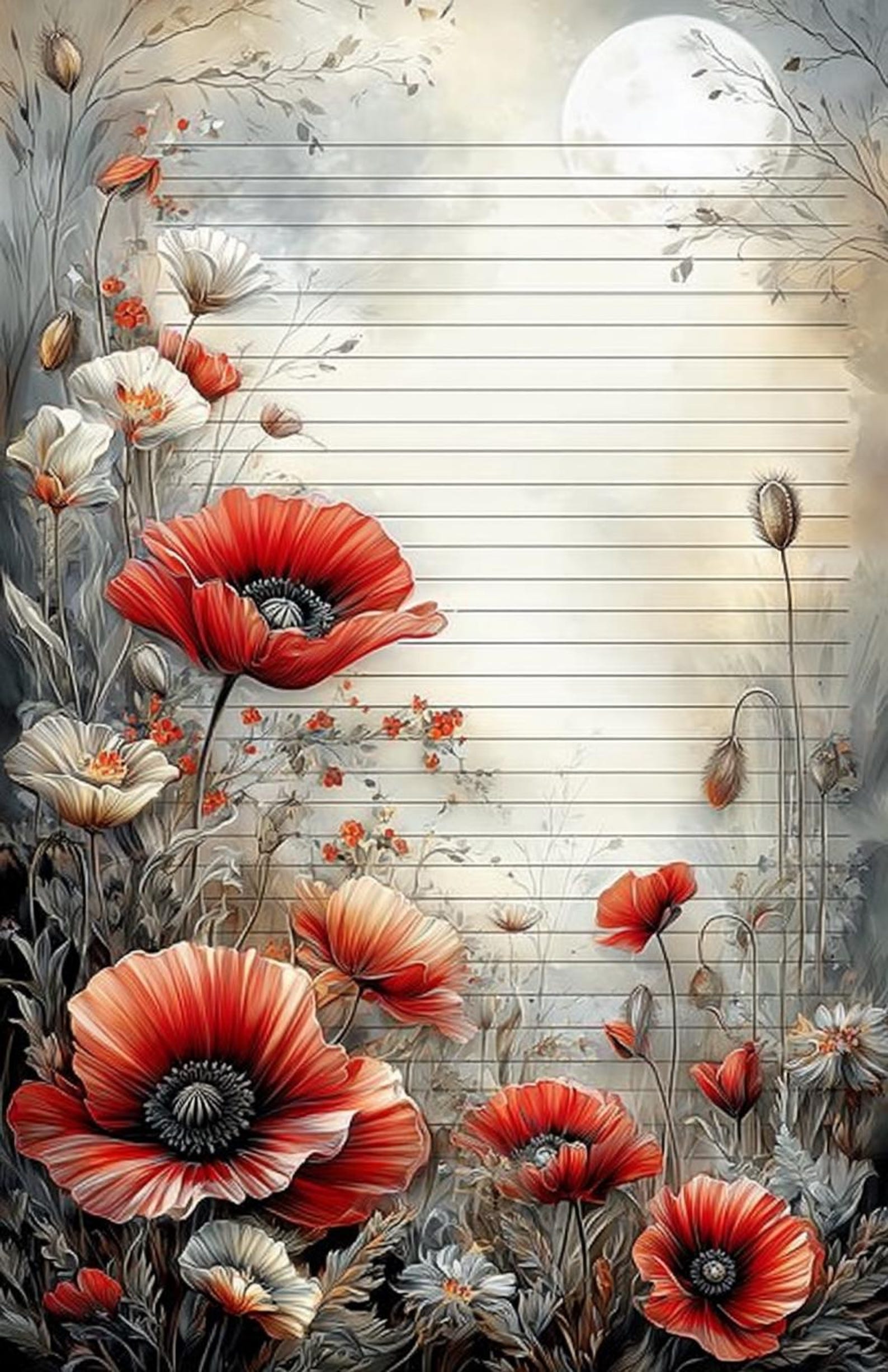 Red Poppy, Flower Pages, Floral Journal, Vintage Stationery, Poppy ...