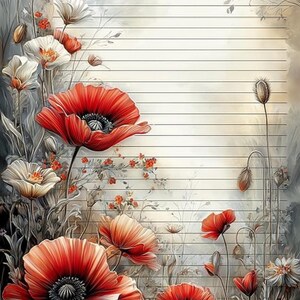 Red Poppy, Flower Pages, Floral Journal, Vintage Stationery, Poppy ...