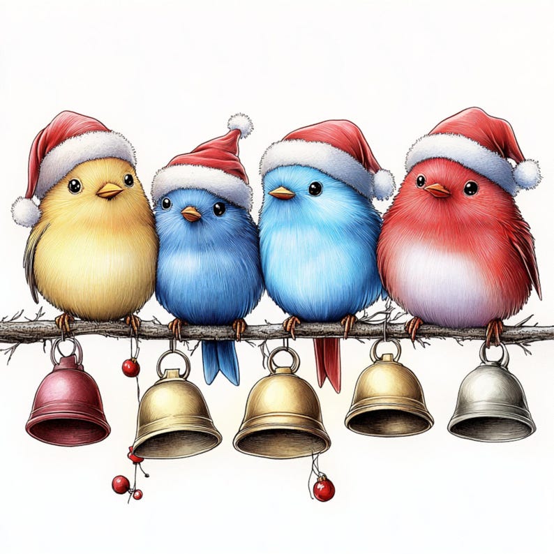 Bird Clipart, Xmas Birds, Holiday Birds, Winter Birds, Santa Birds ...