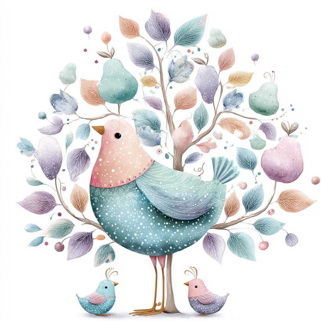 Partridge Art, Pear Tree, Christmas Bird, Festive Partridge, Pastel ...