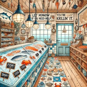 Fresh Fish, Fish Shop Clipart, Seafood Clip Art, Watercolor Fish, Fish ...