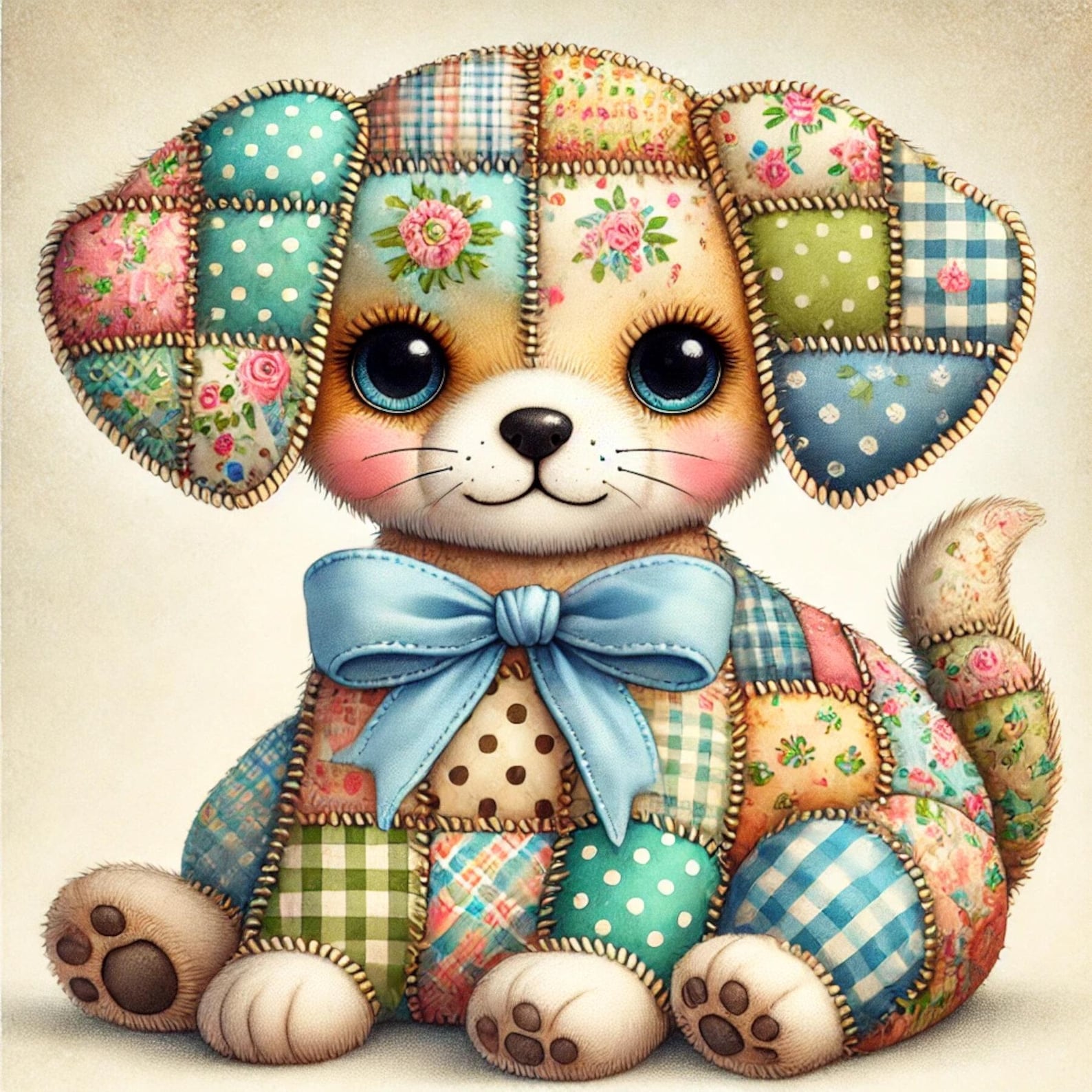 Patchwork Puppy, Quilted Puppy, Fabric Puppy Art, Vintage Puppy Jpg, Cozy Puppy Clipart, Cute ...