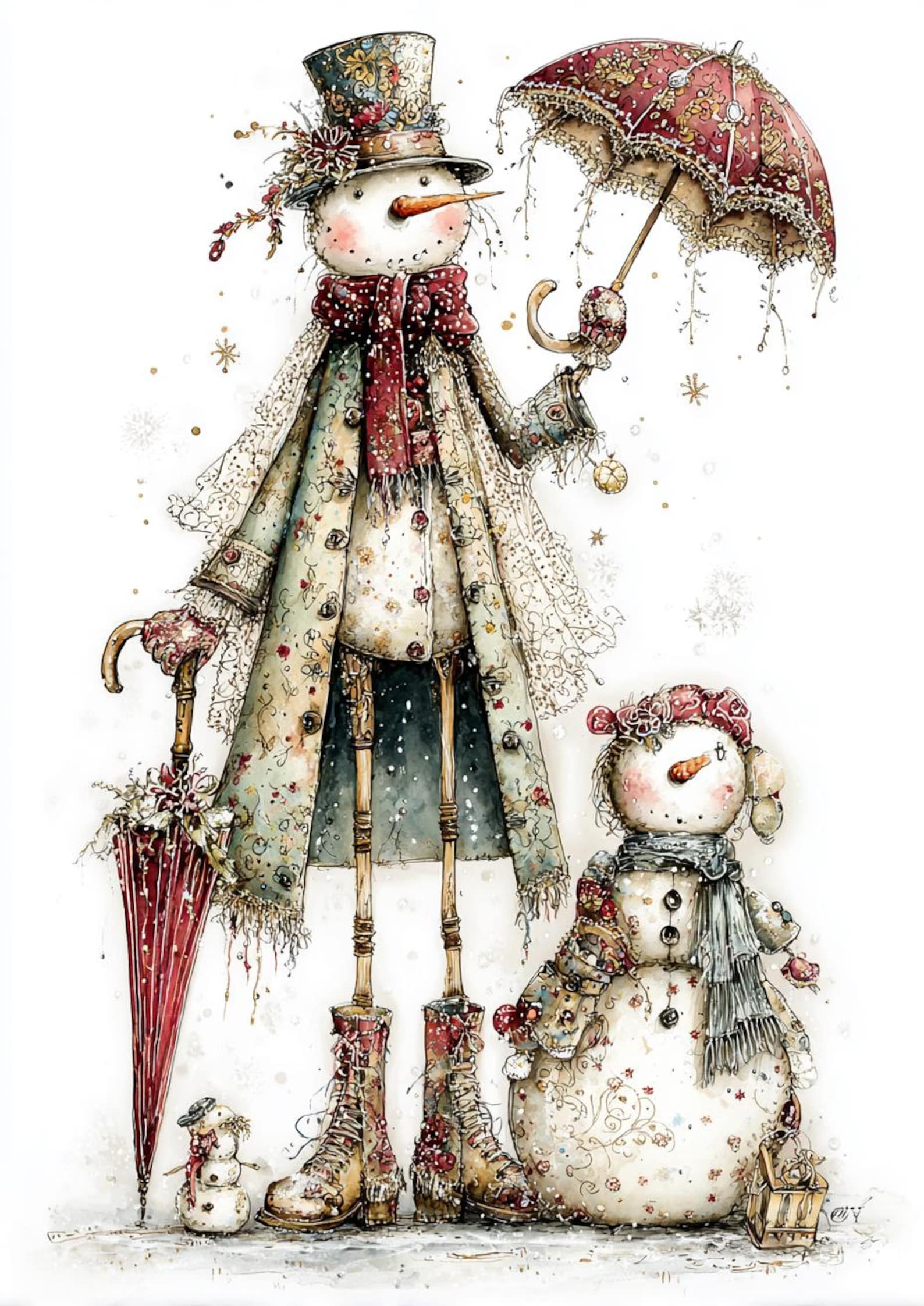 Snowman Art, Long Legs Snowman, Holiday Decor, Whimsical Snowman ...