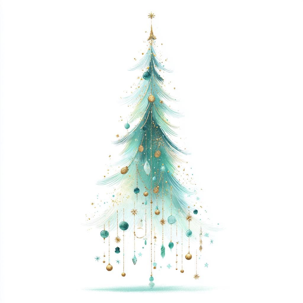 Skinny Tree Art, Tall Xmas Decor, Swirl Tree, Festive Sketch, Bright ...