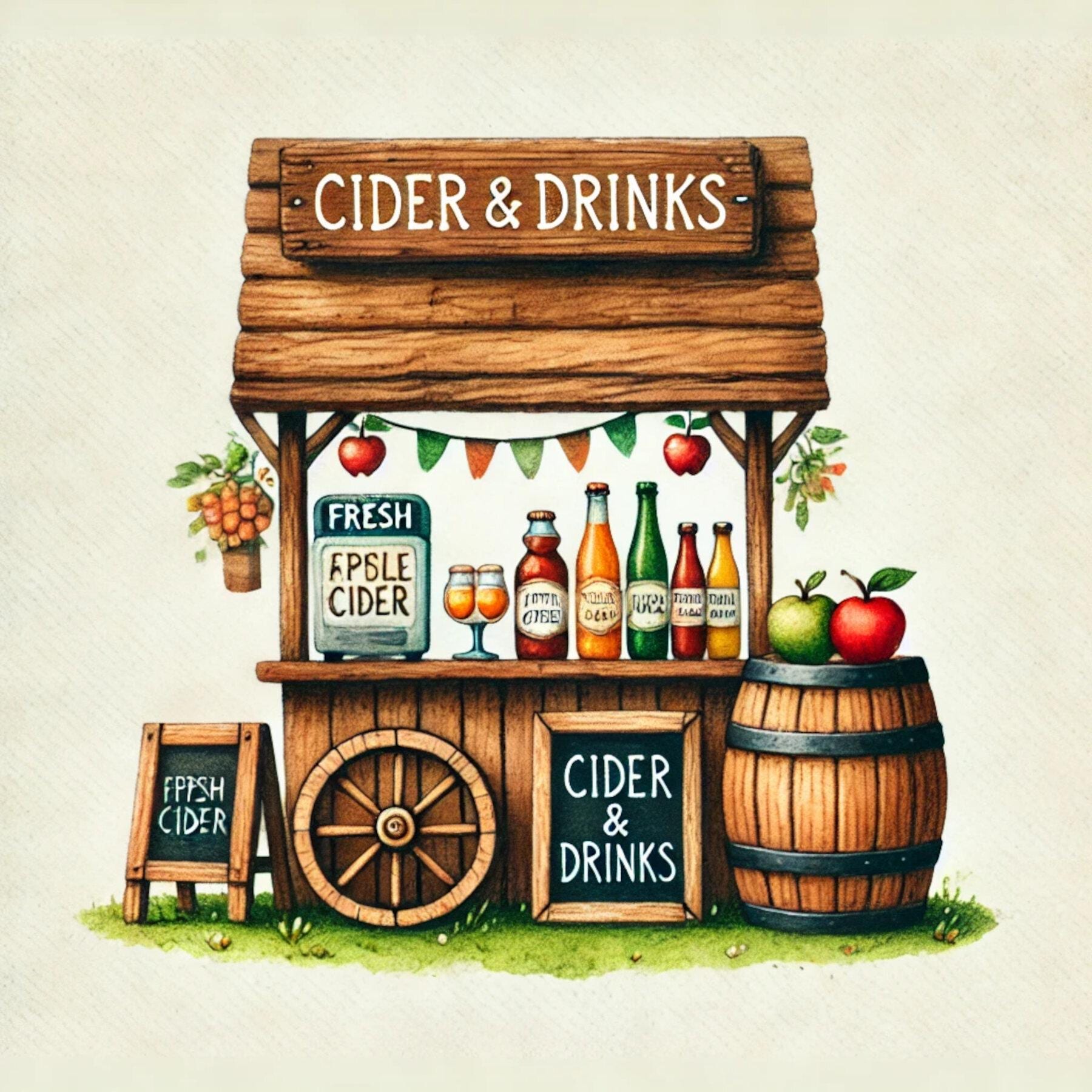 Cider Stand, Farm Drink Clipart, Apple Cider Art, Fresh Juice, Rustic ...