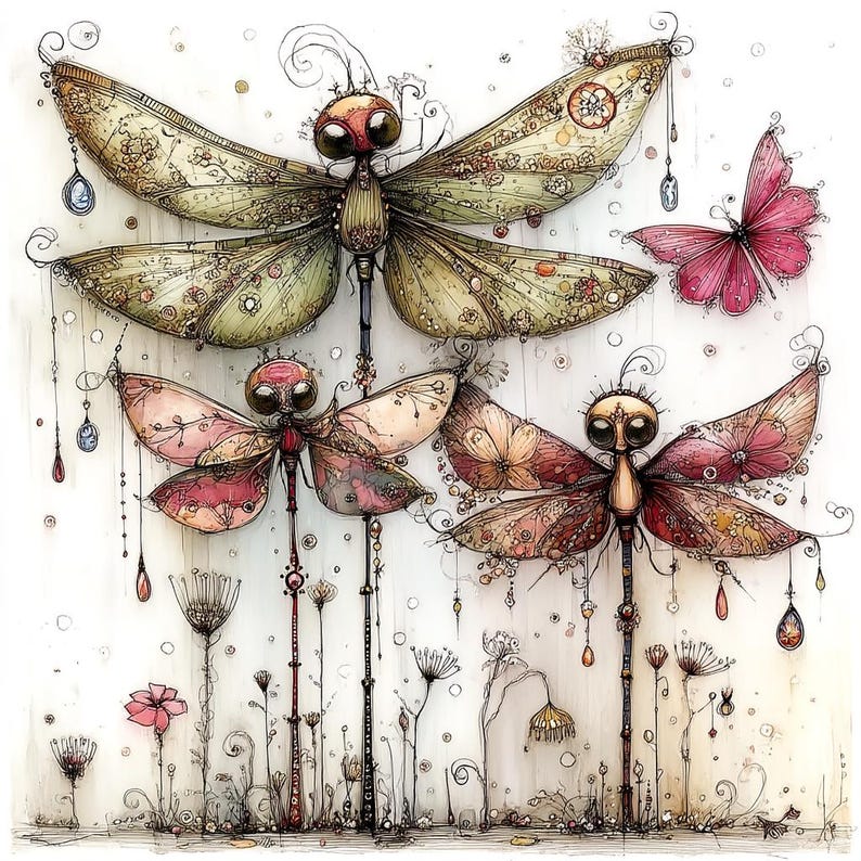 Whispering Wings, Dragonfly Art, Enchanted Birds, Floral Fantasy ...