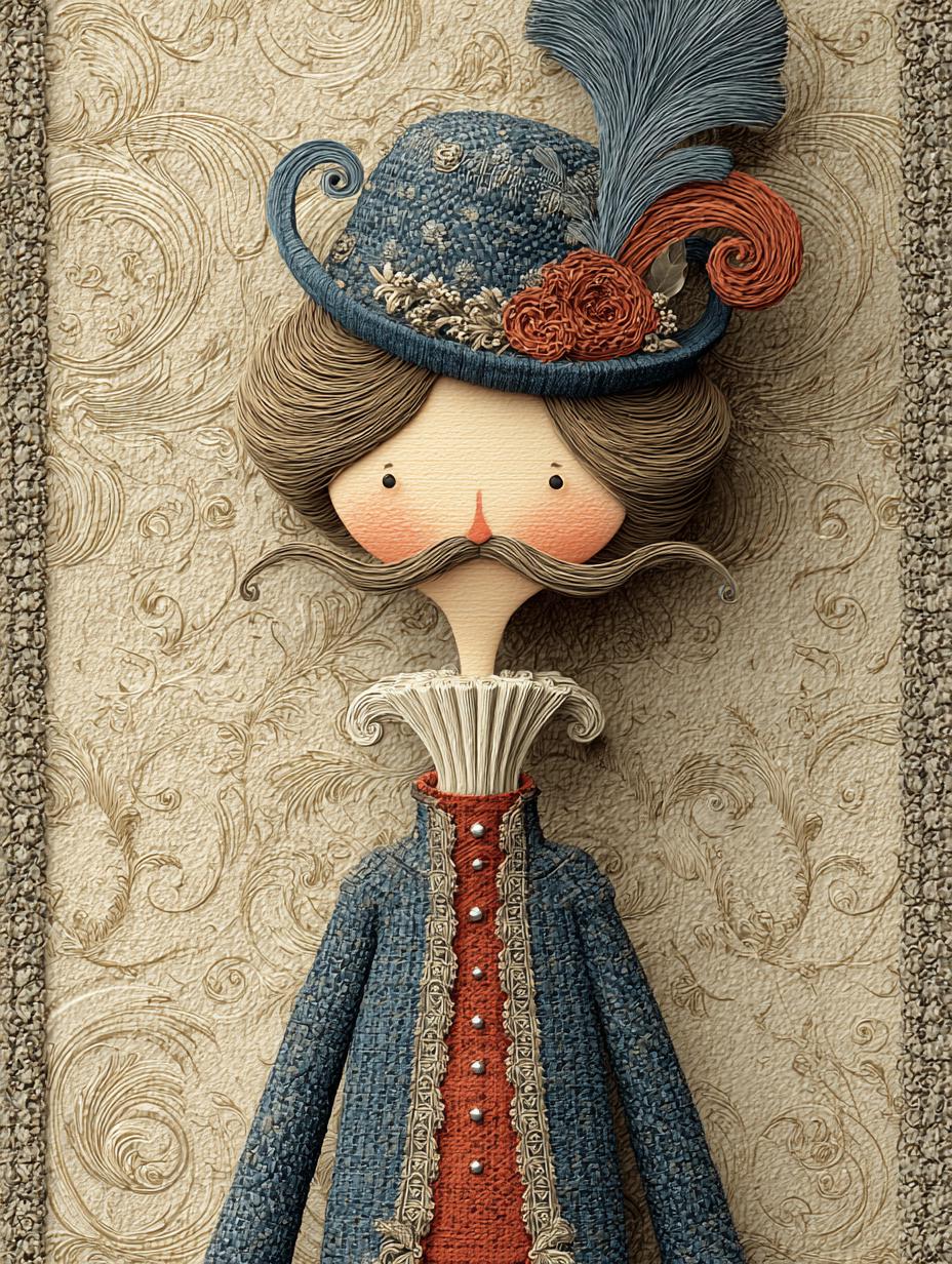 Whimsical Art, Quirky Portrait, Victorian Dress, Surreal Lady, Blue Hat ...