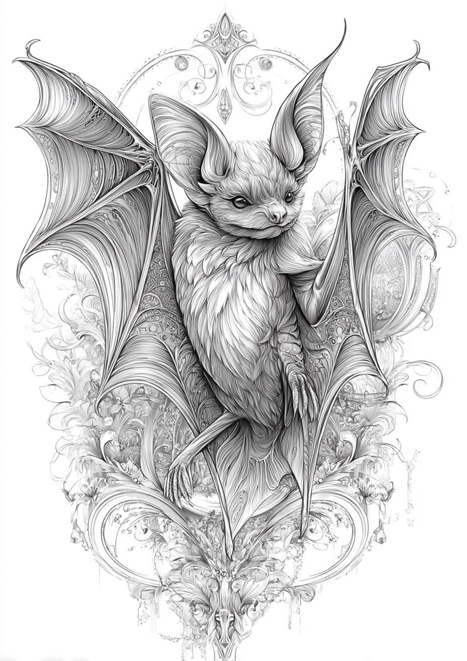 Baroque Batlings, Fantasy Bat Art, Bat Line Art, Gothic Bat Print ...