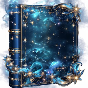 Magic Book CLIPART, Celestial Art, Dreamy Book, Blue Gold Book, Fantasy ...