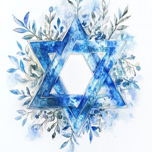 Star of David, Jewish Clipart, Hanukkah Star, Blue Floral Art, Hebrew ...