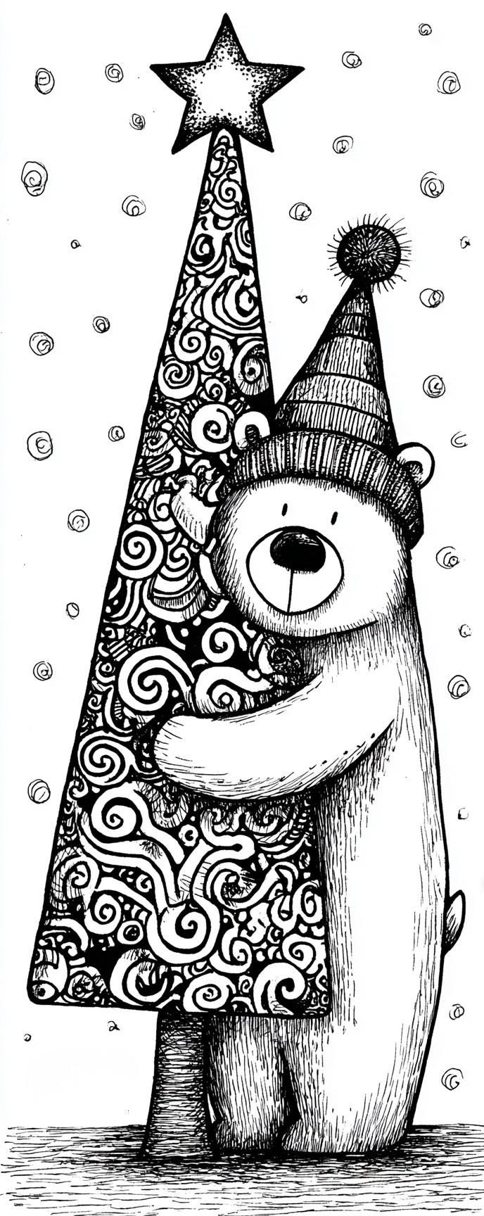Monochrome Bears 2, Black and White Christmas Bear PNG Set, Cozy Winter ...