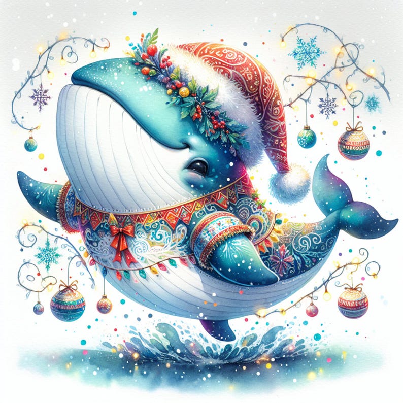 10 Whales Love Christmas 2 Clipart, Whales, Ocean Animals, Christmas ...