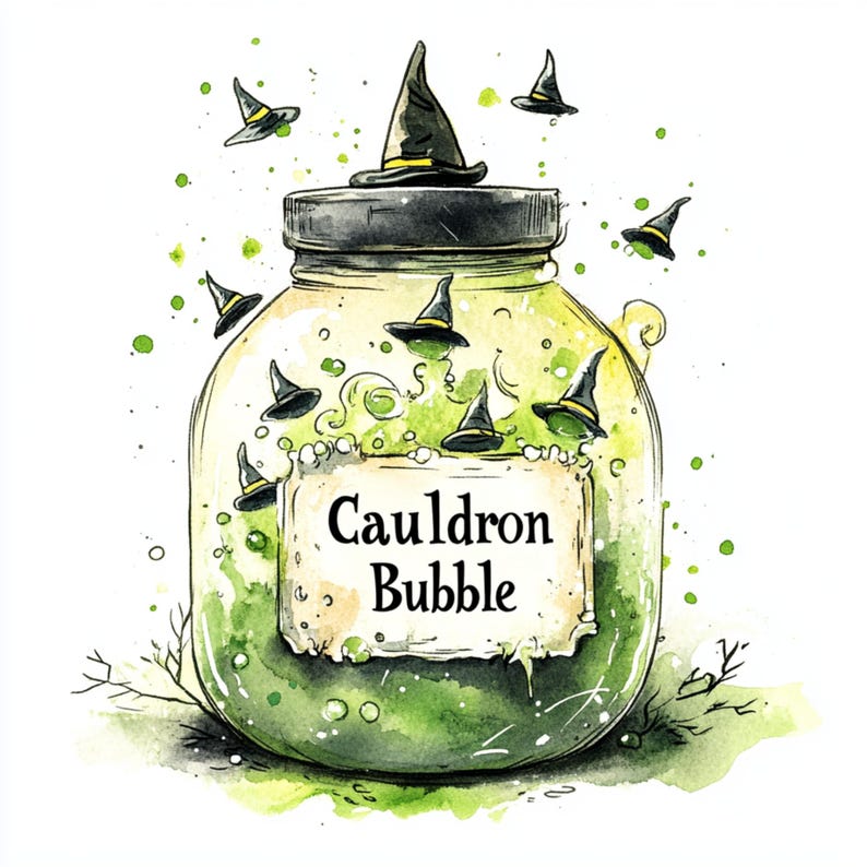 Witch Potion, Green Brew Art, Cauldron Jar, Magic Bottle Art, Halloween ...