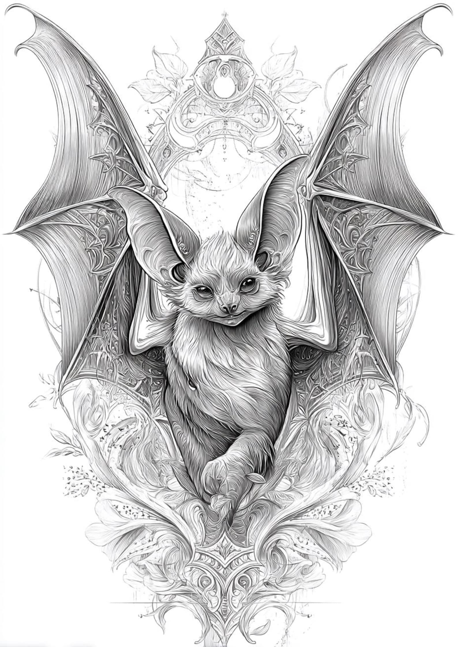 Baroque Batlings, Fantasy Bat Art, Bat Line Art, Gothic Bat Print ...