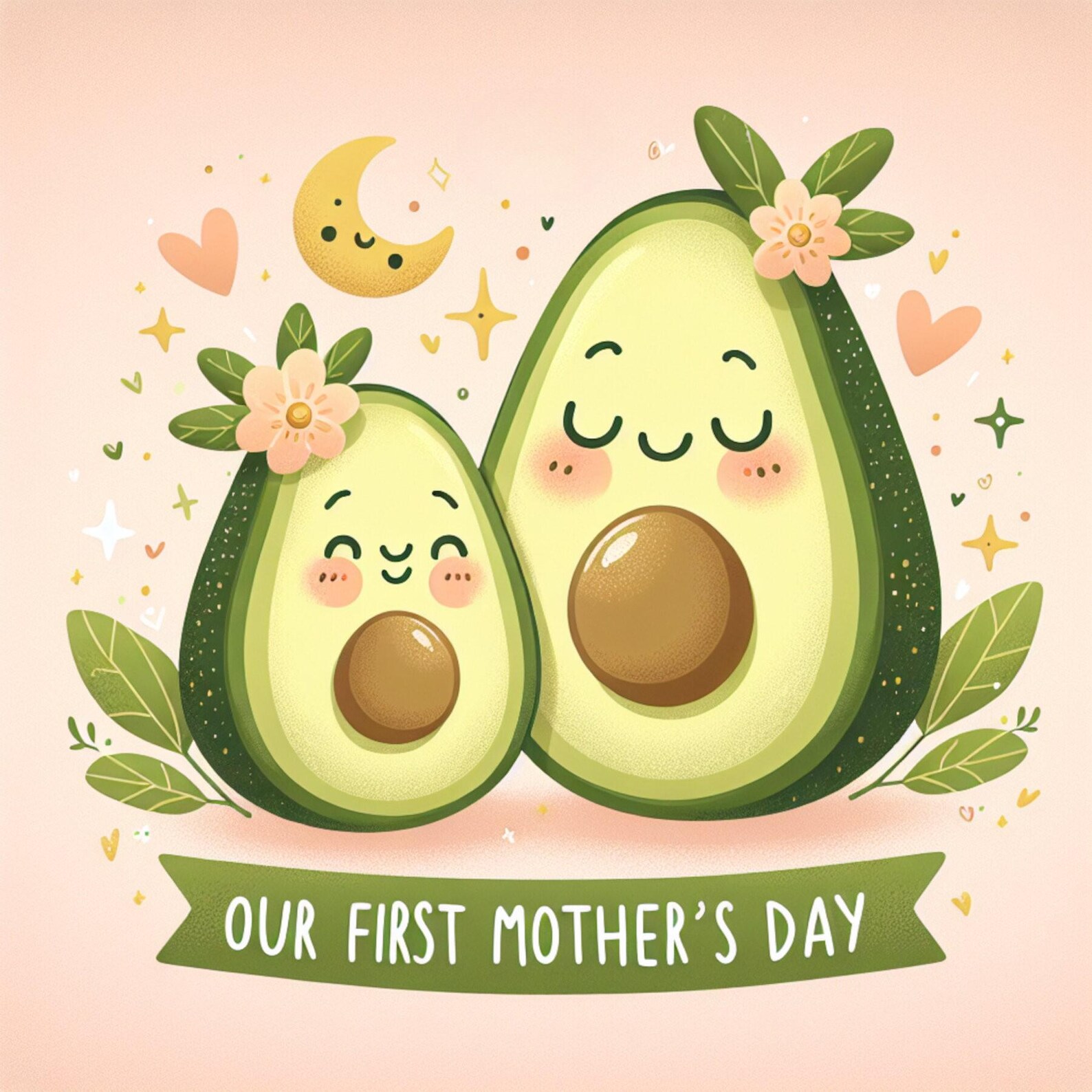 Our First Mother’s Day CLIPART, Kawaii Avocado Mum and Baby ...