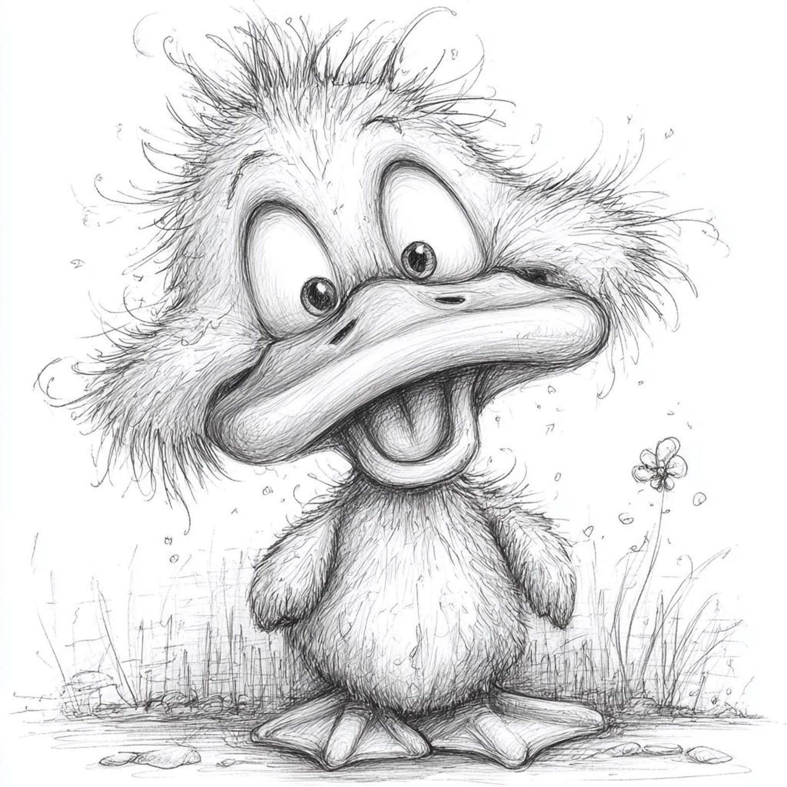 Adorable Duckling Sketch Set, Whimsical Pencil Art of Cute Ducks ...