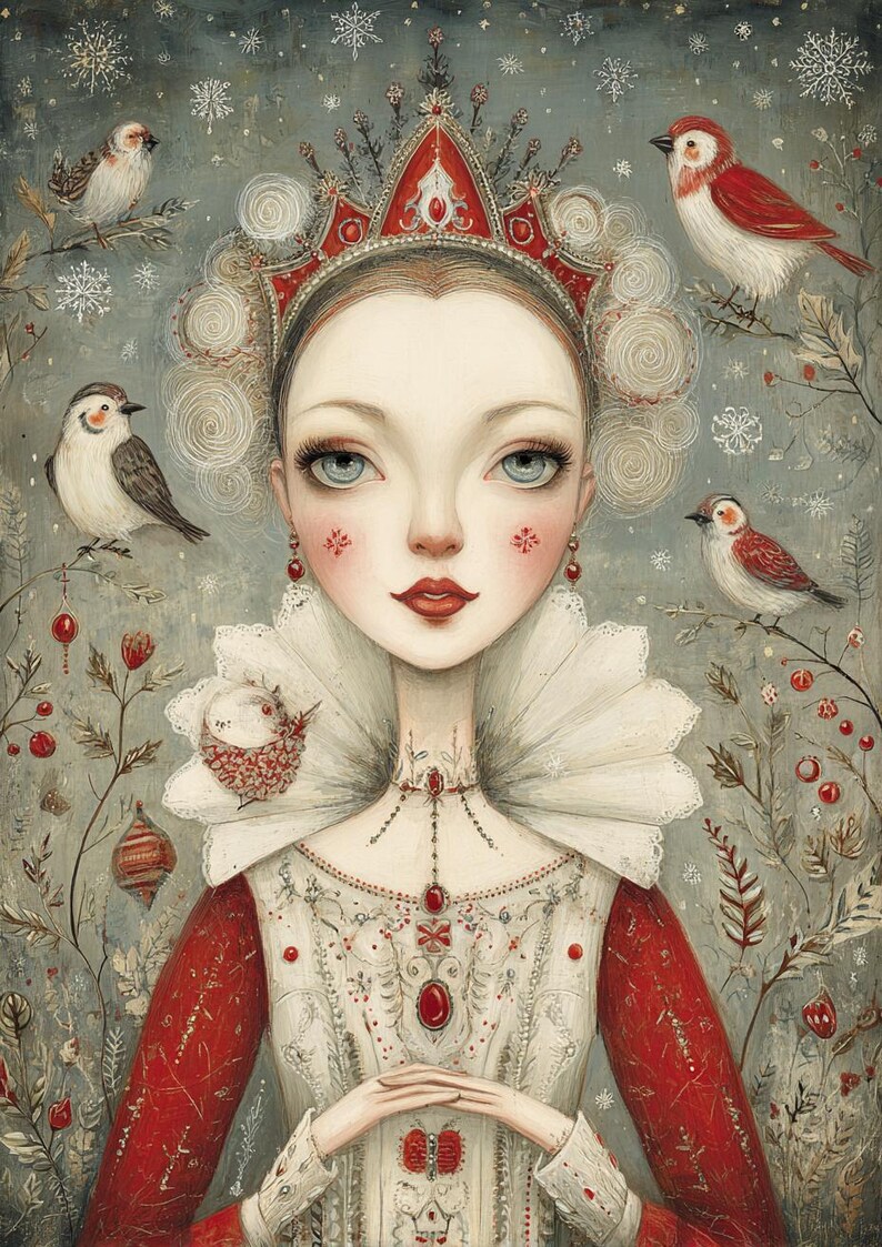 Snow Queen Clipart, Winter Princess PNG, Red Dress Queen, Whimsical ...