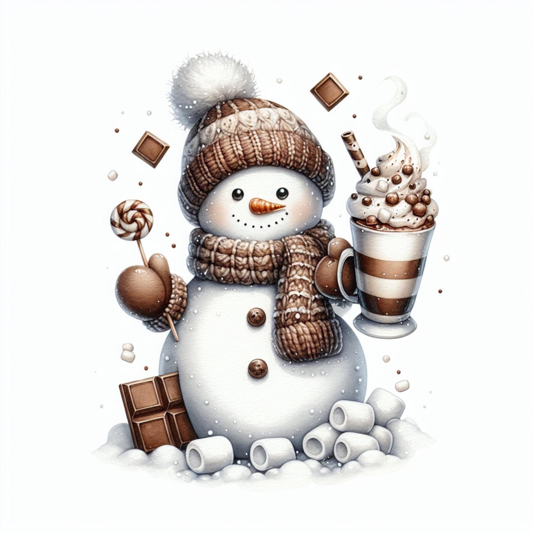 10 Hot Chocolate Snowmen, Snowman Clipart, Hot Chocolate, Marshmallows ...