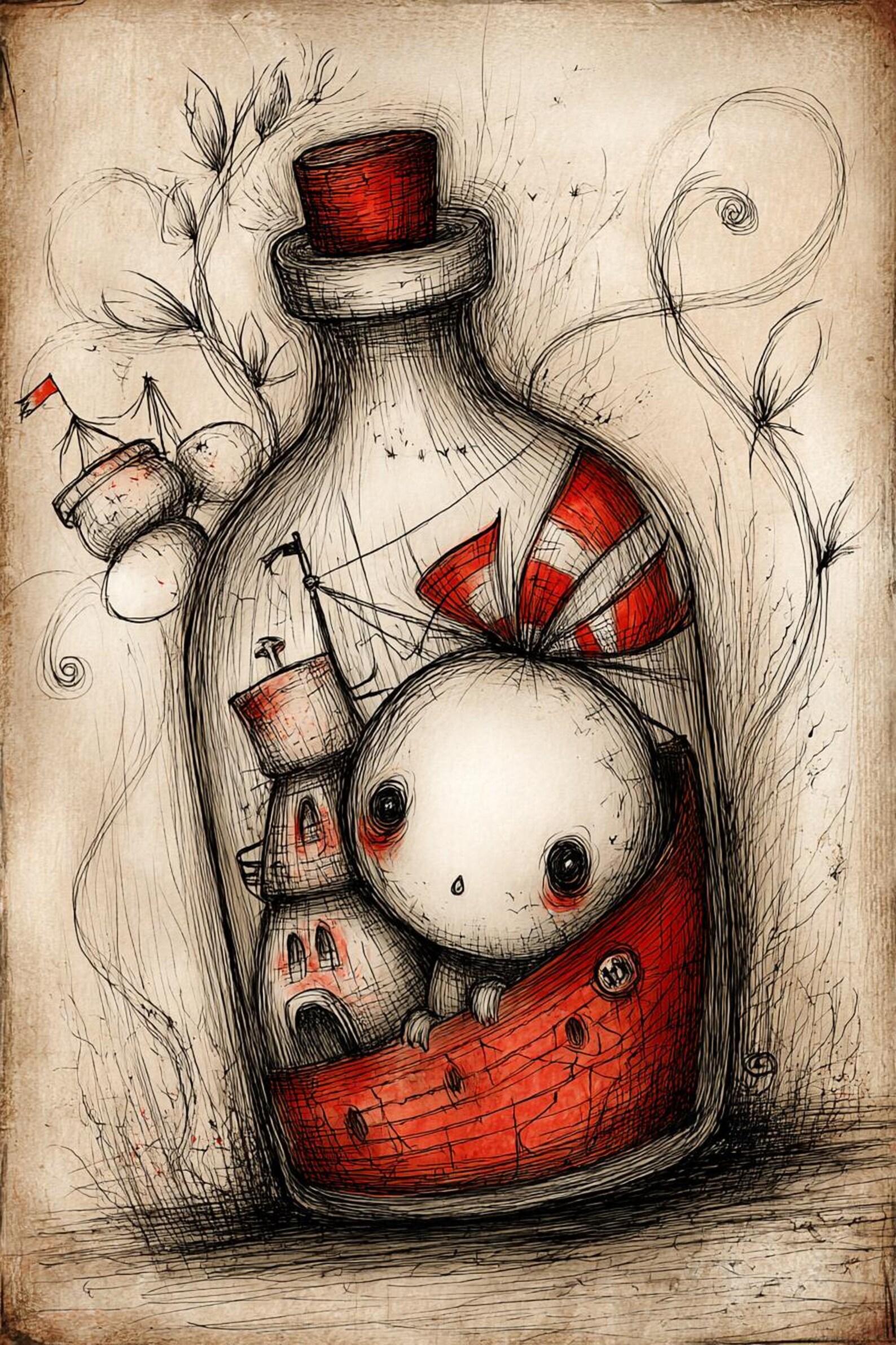 Gothic Ship, Spooky Boat, Eerie Voyage, Creepy Cute, Haunted Art, Red ...
