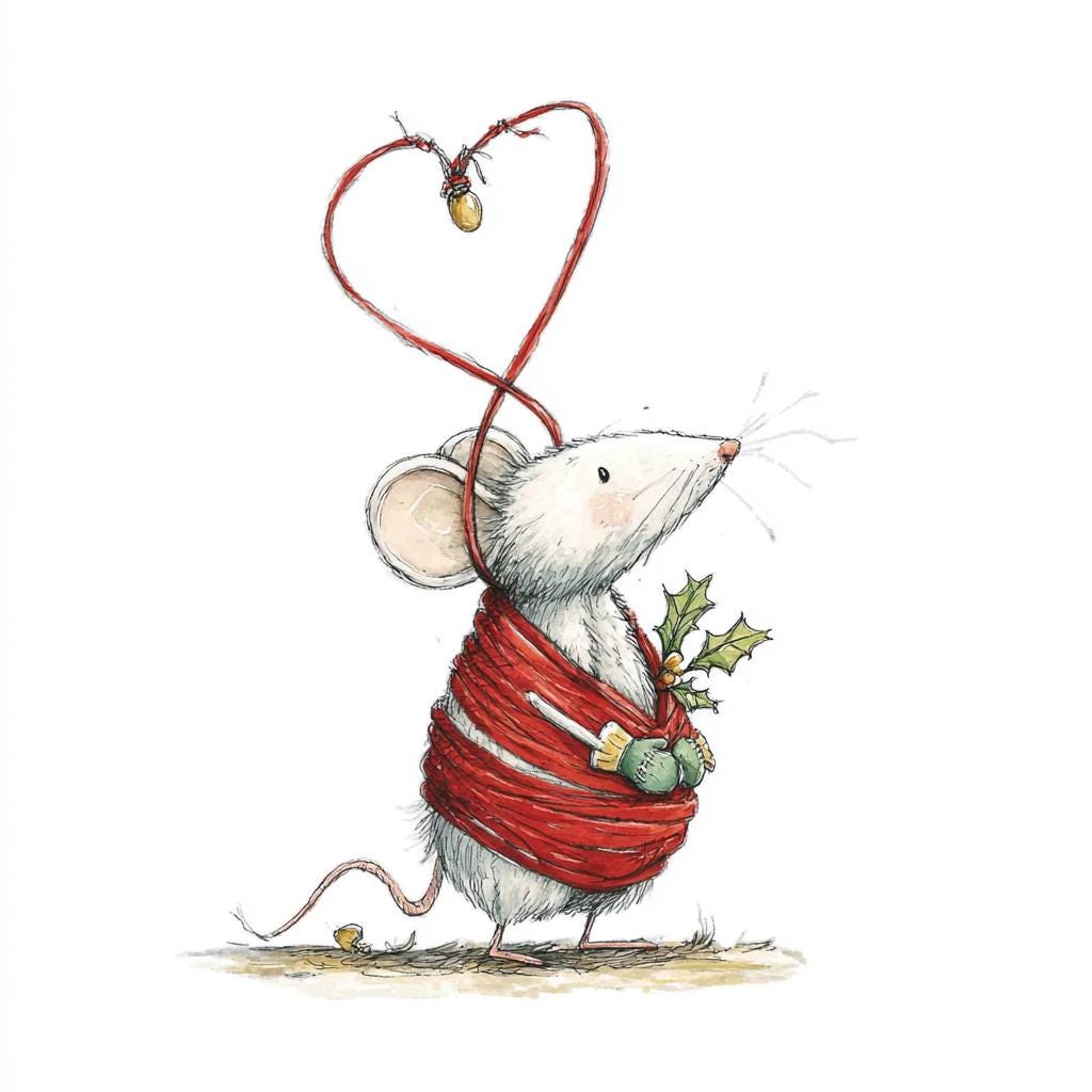 Woodland Mouse, Christmas Mouse, Cute Mouse Art, Holiday Ribbon, Holly ...