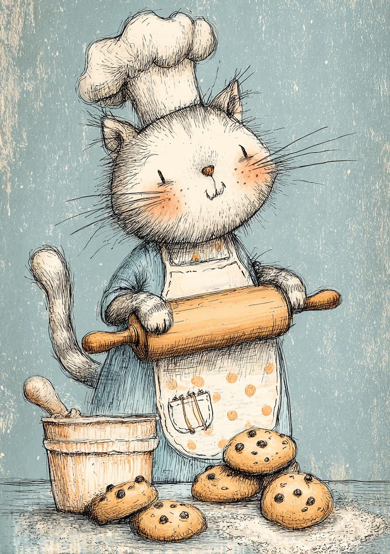 Baking Cat, Chef Cat, Cookie Making, Cute Kitten, Rolling Pin ...