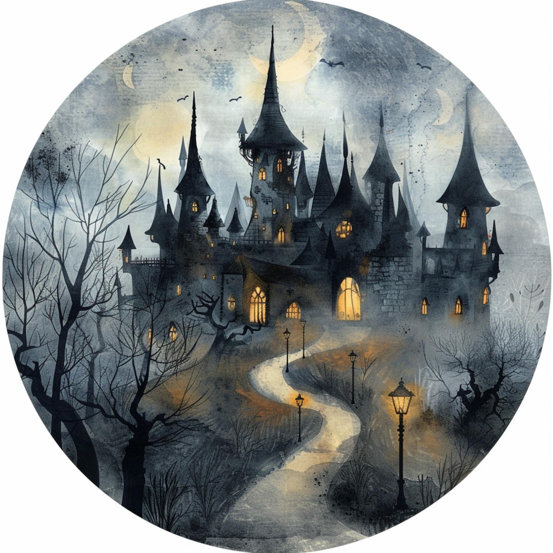 Haunted Castle, Spooky Path, Gothic Night, Halloween Art, Witch House ...
