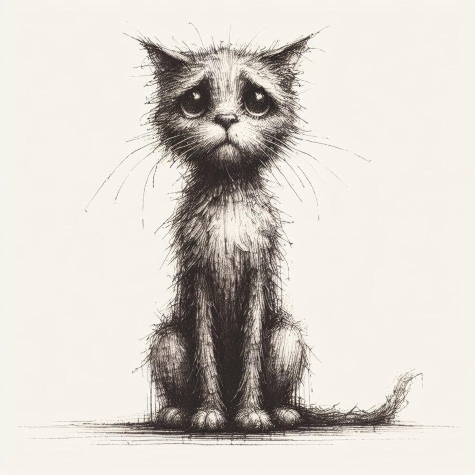 12 Clipart Shaggy Cats, JPG Watercolour Images of Cartoon Cats, Scruffy ...