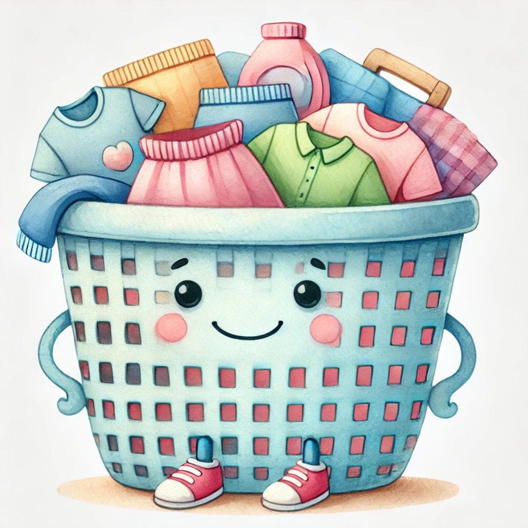 Quirky Laundry, Laundry Characters, Whimsical Art, Watercolor Style ...